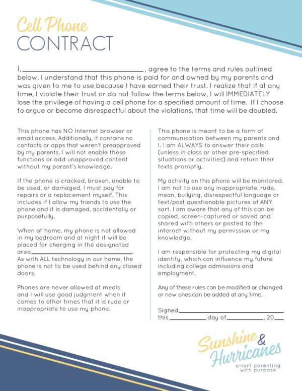 Cell Phone Rules For Tweens and Teens (Printable Cell Phone Contract)