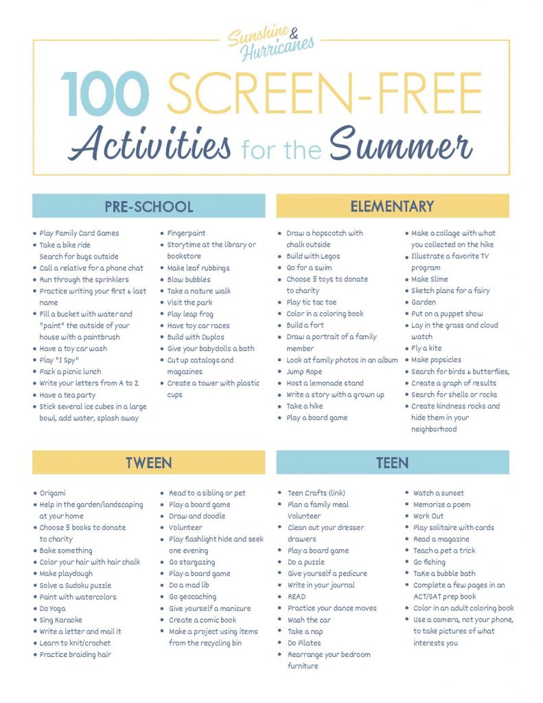 100 Fun and Easy Screen Free Summer Activities For Kids (Toddlers to Teens)