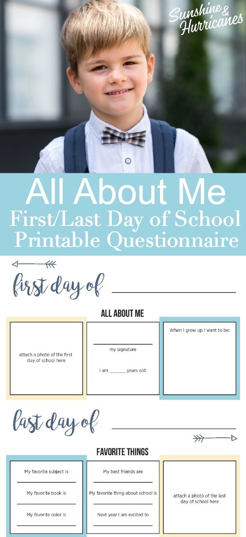 All About Me First Day Of School Printable Questionnaire