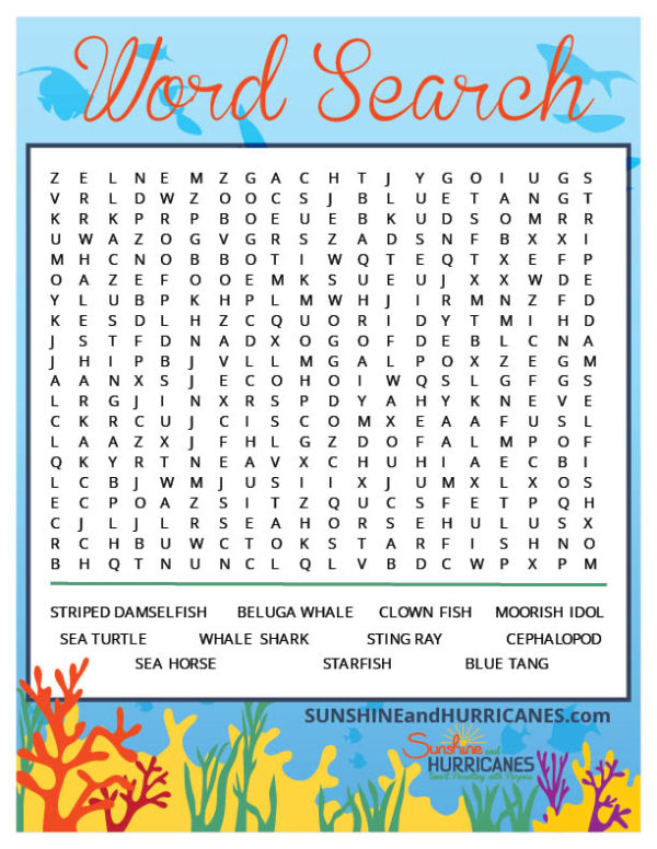 Finding Dory Kids Word Search